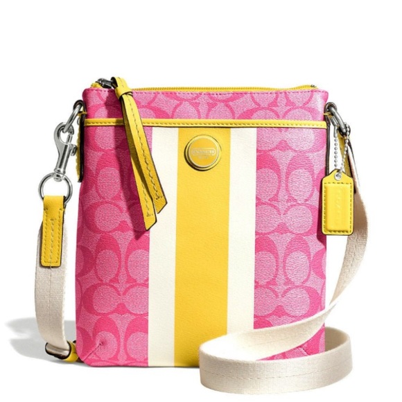 Coach | Bags | Coach Signature Stripe Pvc Swingpack Crossbody Bag ...